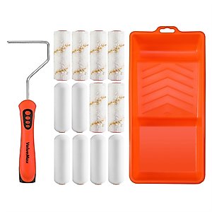 Valuemax 14 Piece 4 inch Paint Roller Kit Wall Treatments Tools for Decorate Cabinets, Doors, Craft Work, Orange & White