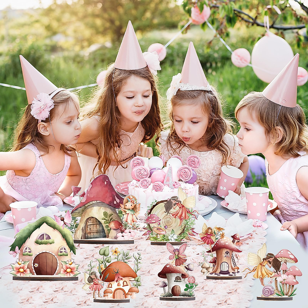 refavor Wooden Fairy Party Decorations - 9PCS Wood Fairy Table Sign Decor Fairy Party Baby Shower Centerpieces Decor Fairy First Birthday Decorations Supplies Enchanted Forest Party Table Topper
