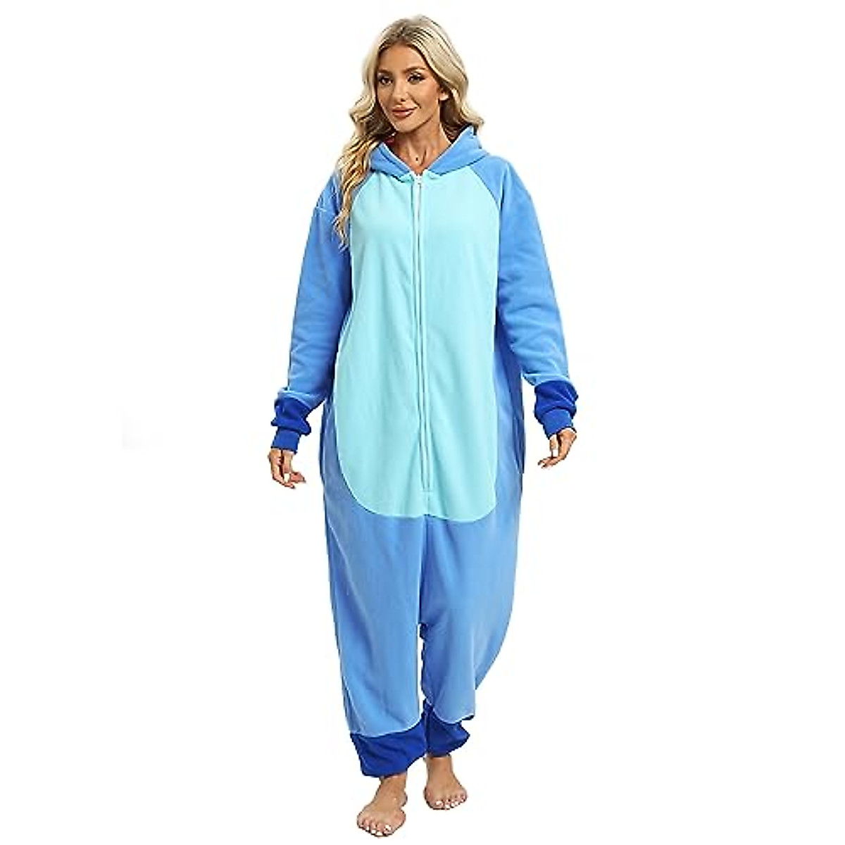 Wishliker Unisex Adult Onesie Pajamas Animal Onesies Women Men Christmas Halloween Cosplay Costume Sleepwear Blue