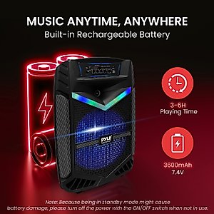 Pyle Portable Bluetooth PA Speaker System - 800W Rechargeable Outdoor Bluetooth Speaker Portable PA System w/ 12” Subwoofer 1” Tweeter, Recording Function, Mic In Party Lights USB/SD Radio- PPHP1242B