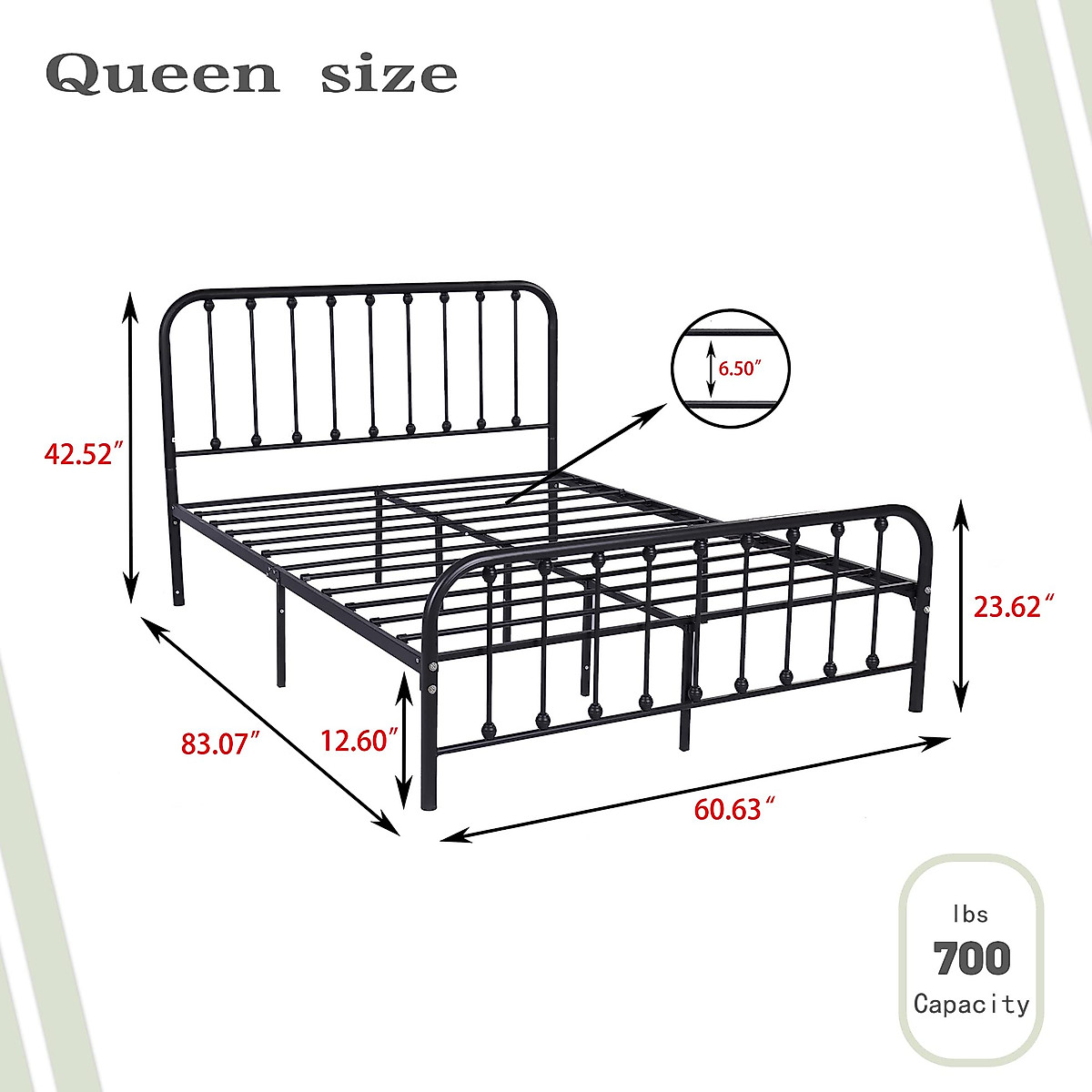 alazyhome Queen Size Metal Platform Bed Frame with Headboard and Footboard Sturdy Heavy Duty Steel Slat Support No Box Spring Needed Easy Assembly Black