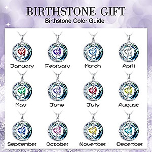 TOUPOP Necklaces for Women Moon Star Necklace Heart Birthstone Pendant S925 Sterling Silver Jewelry, 20*20 inch, Sterling Silver, Crystal
