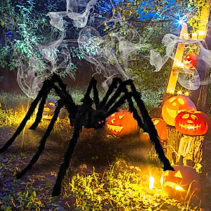 Halloween Spider Decorations, 4 Pcs Gaint Spiders Halloween Decorations Outdoor Scary, Halloween Spider Scary Fake Spiders Halloween Decor for Outside House Indoor Yard Haunted House Window