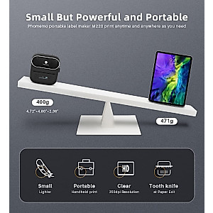 Phomemo M220 Label Maker - 3.14 Inch Barcode Printer - Portable Bluetooth Thermal Label Sticker Maker Machine for Mailing, Jars, Qr Code, Address, Compatible with iOS, Android,with 4 Rolls Labels