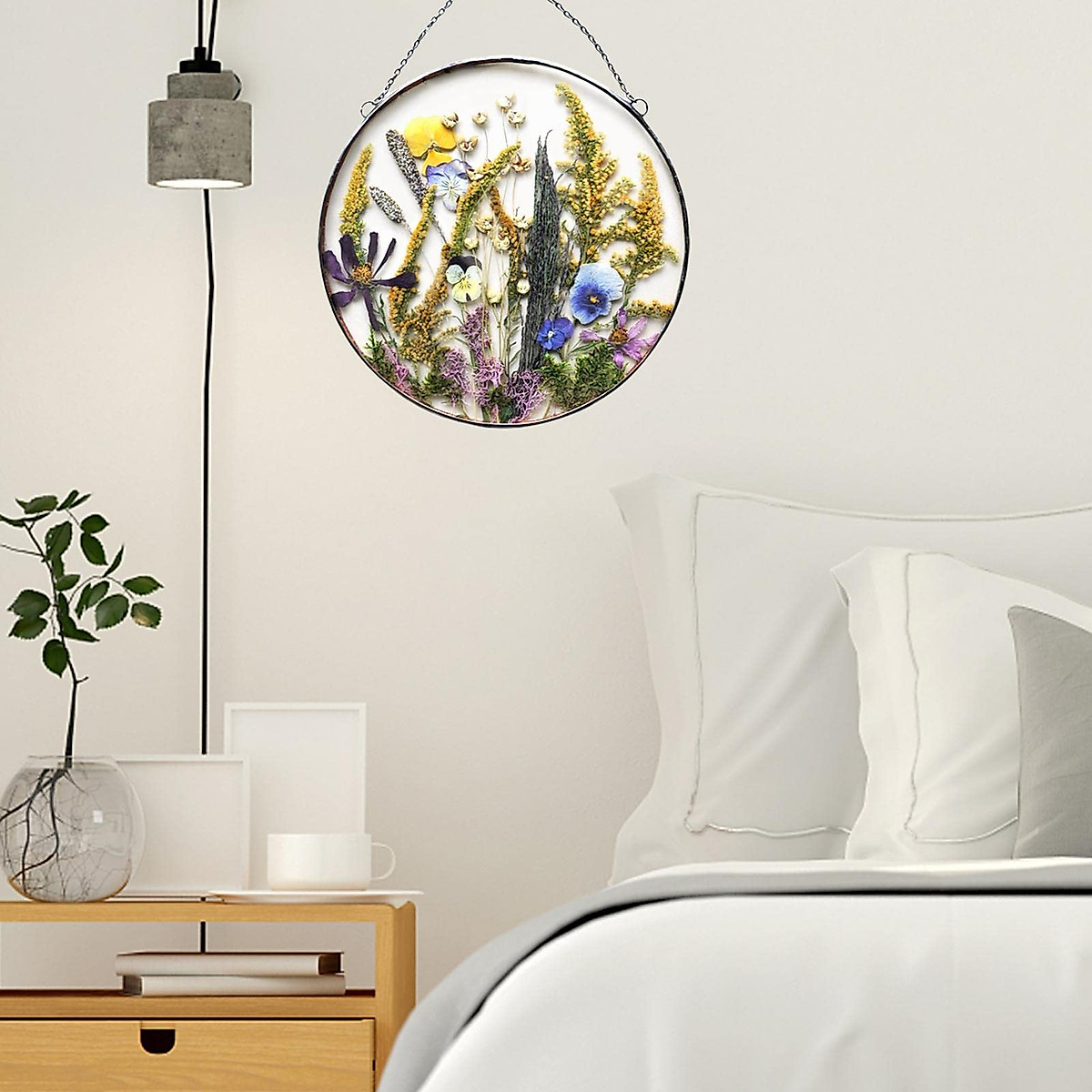 couraged Pressed Flower Ornament Frame, Hanging Acrylic Frame with Pressed Flower, Dried Flower Frame Art Decor, Exquisite Wall Frame Hangings for Home Office Garden