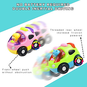 PIIOSER Mini Cartoon Animals Toy Cars for Toddlers, 4 Pack Friction Powered Pull Back Toys Vehicles Play Set for Kids Best Birthday Party Gift for Boys Girls Age 3+ Years Old