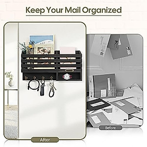 FifthQuarter Key Holder for Wall: Easy Mounted Key Rack and Mail Organizer with Store Shelf and Four Sturdy Keys Hooks Decor in Kitchen|Farmhouse|Entryway|Mudroom (Black)