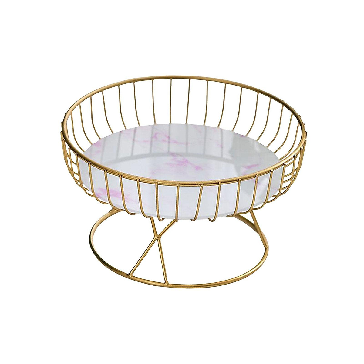 Gralara Metal Wire Fruit Basket, Fruit Holder, Modern Stylish Round Container, Sturdy Fruit Bowl for Kitchen Counter, Outdoor Parties, Living Room, White Pink