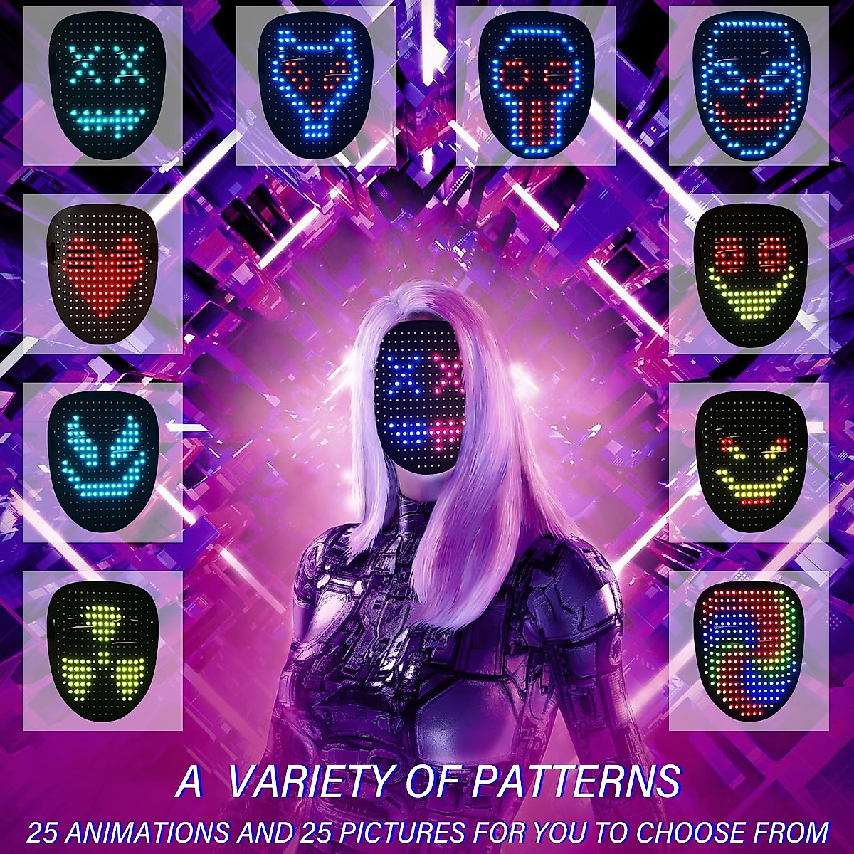 Depointer Life Led Mask with Gesture Sensing,Unisex LED Lighted Face Transforming Mask for Costume Cosplay Party Masquerade