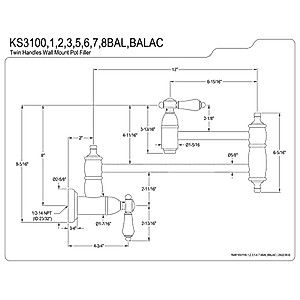 Kingston Brass KS3103BAL Wall Mount Pot Filler Kitchen Faucet, Antique Brass