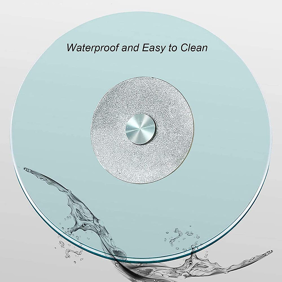 WQSQ 24inch Round Rotating Tray Dining Table Turntable Smooth Serving Plate Tempered Glass Lazy Susan Swivel Tray With Silent Metal Base, Easy To Clean