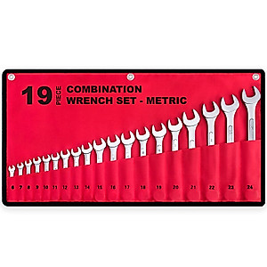 19-Piece Metric Combination Wrench Set, 6mm - 24mm Sizes | Roll-up Pouch, Ideal for Household, Garage, Workshop, Auto Repairs
