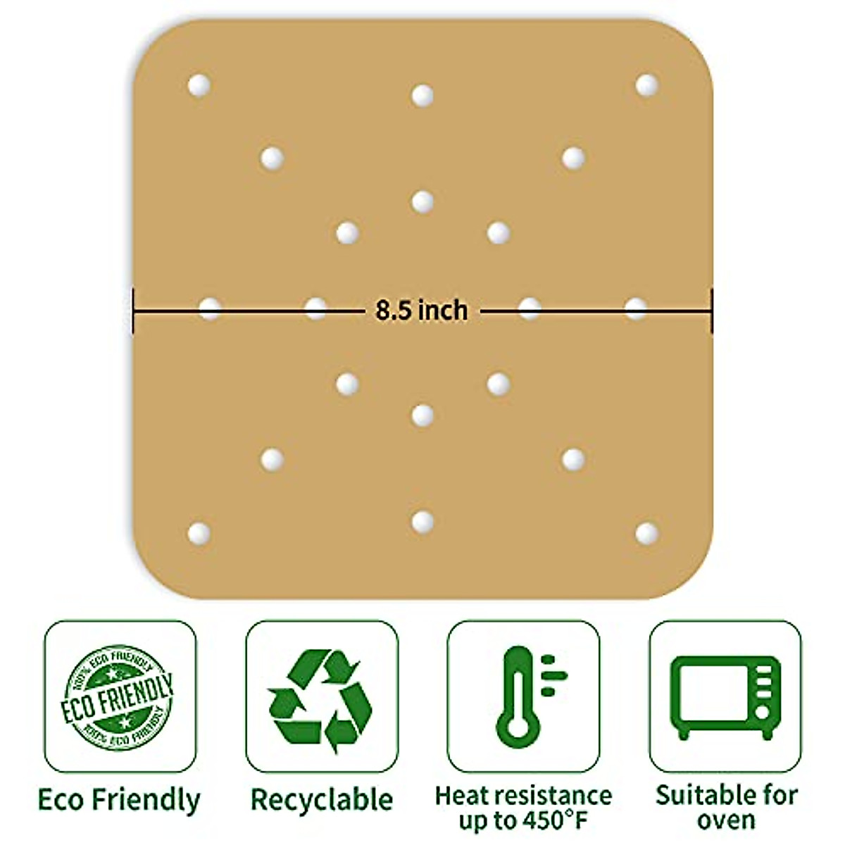 WRAPOK Air Fryer Parchment Paper 8.5 Inch Unbleached Perforated Sheet Non-Stick Liner for Meats, Chips or Cookies - 100 Count