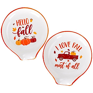 Whaline Fall Spoon Rest Autumn Pumpkin Truck Coffee Spoon Rest Ceramic Teaspoon Holder Small Sauce Dishes Dipping Bowl Ring Dish for Holiday Party Counter Kitchen Housewarming Gift, 2Pcs