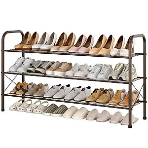 Hoctieon 3 Tier Durable Mesh Style Shoe Rack, Entryway Shoe Shelf, Shoe Rack FreeStanding, Shoe Storage Organizer, Shoe Rack for Closet, Brown