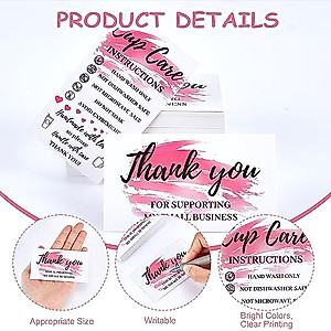 ‎PLIGREAT Tumbler Cup Cards, Double Sided Tumbler Care Instructions Cards Cups Care Cards Pink Thank You Card Customer Direction Cards for Mugs Online Shop Owner Gift Package Insert Card (120 Pack)