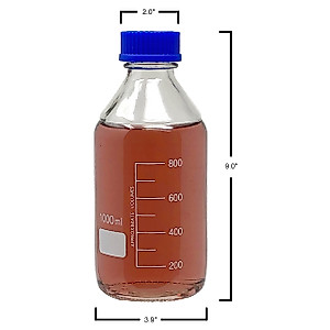 1000ml Glass Round Media Storage Bottles with GL45 Screw Cap, Borosilicate Glass, Heavy Duty, Karter Scirentific 251N9 (Pack of 4)