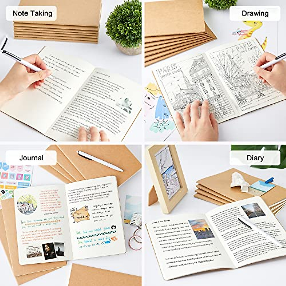 feela 30 Pack Blank Kraft Notebooks, Unlined Sketchbook Note Pad Travel Journal for Drawing Doodling Writing, Journal Bulk For Women Kids Students Office School Supplies, A5, 60 Pages, 8.3” X 5.5”