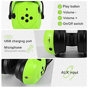 Dison Bluetooth Ear muffs, 36dB Noise Reduction Safety Earmuffs, Wireless Hearing Protection Headphones (Green)
