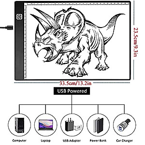 Femont Portable A4 LED Tracing Light Box with Scale,Art Light Pad Light Table with Detachable Stand&4Clips,Adjustable Brightness,USB Power,Ultra-Thin Copy Board for Diamond Painting Drawing Sketching