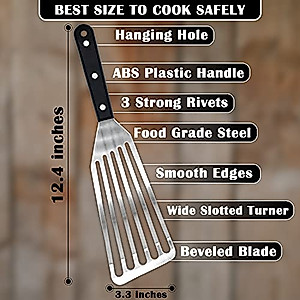 Yellek 12.4'' Slotted Fish spatula Stainless steel with heat-resistant handle - Beveled & tapered Edges fish turner spatula for cooking, flipping, grilling & frying Fish, Eggs, and a lot more
