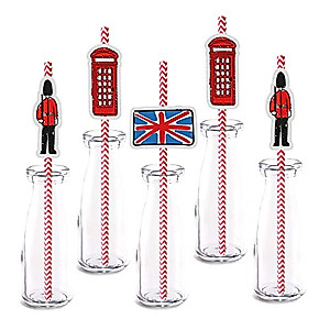 London Themed Party Straw Decor, 24-Pack Baby Shower Or Birthday British UK Party Supply Decorations, Paper Decorative Straws