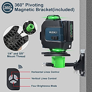 Vashly Laser Level, 16 Line Green Laser Level Self Leveling, 4 x 360° Cross Line Lazer Level Tool with Horizontal and Vertical Lines, Remote Controller, Rotating Stand, Portable Bag Outdoor Indoor