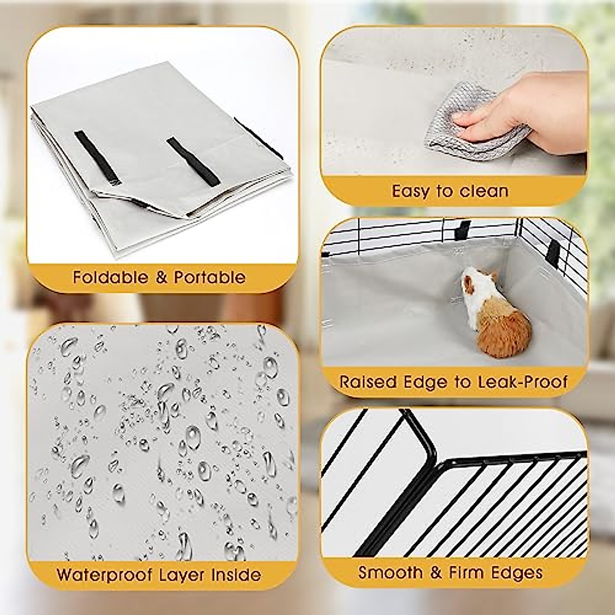 FHTONGE Large Guinea Pig Cage with Bottom Trap, 8 Sq Ft Guinea Pig Playpen with Waterproof C&C Cage Liner, 48x24'' Metal Small Animal Cage Habitat for Hamster Hedgehog Bunny (12 x Cage Panels)