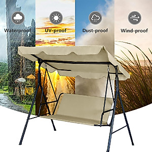 Titoy Swing Seat Replacement Swing Covers for Outdoor Patio Swing 3 Seater 600D Upgraded Thicken Oxford Waterproof Fabric Porch Swing Chair Cushion Covers (Khaki)