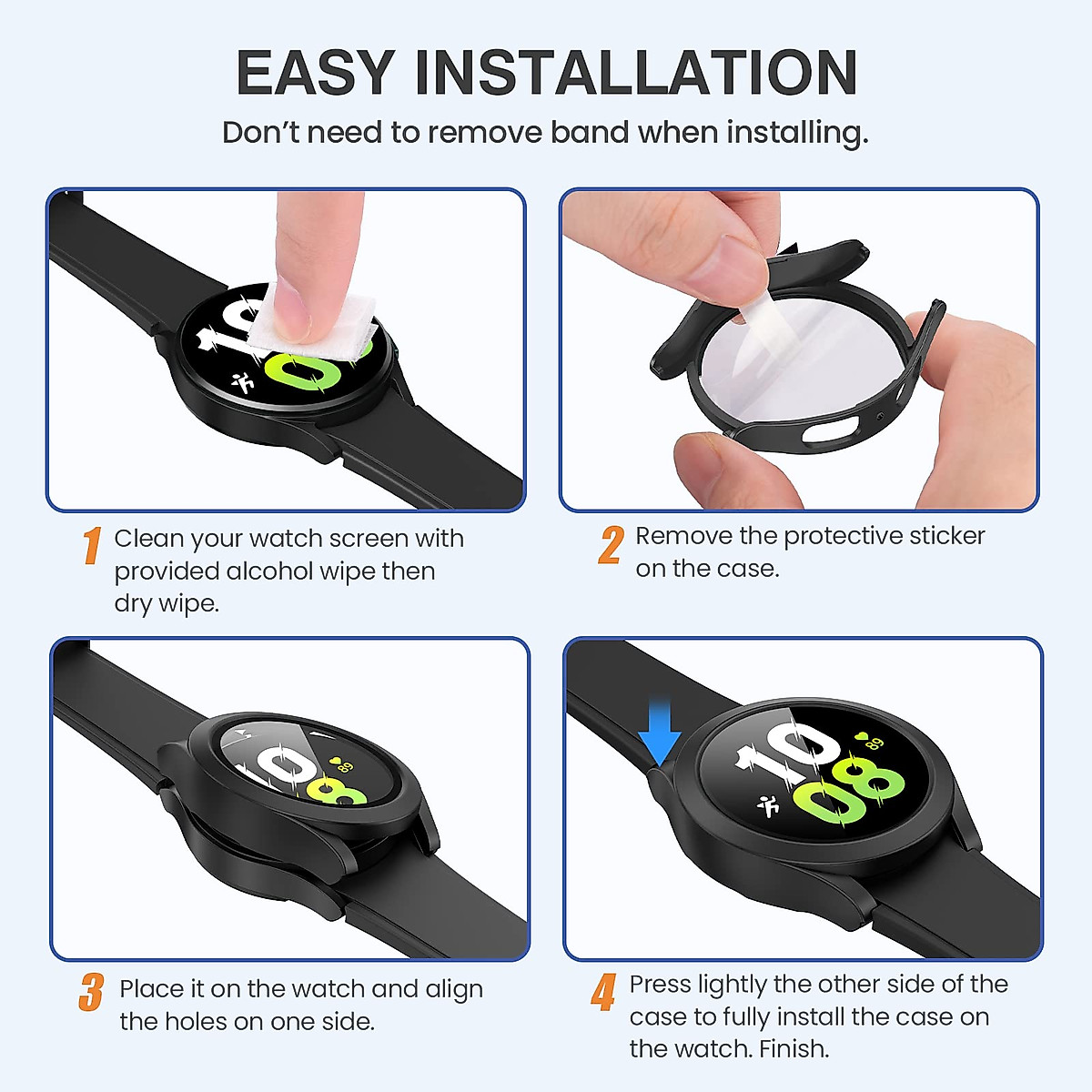 Tensea [2Pack] for Samsung Galaxy Watch FE 2024/5 2022/4 2021 Screen Protector Case 40mm Accessories, Protective Face Cover for 40 mm, Hard Bumper Built-in Tempered Glass Film for Women Men