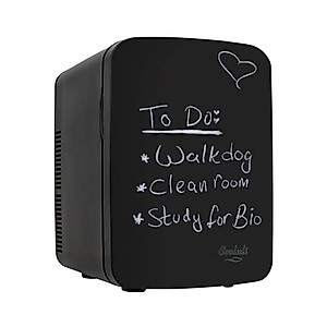 Cooluli Vibe Mini Fridge for Bedroom - With Cool Front Magnetic Blackboard - 15L Portable Small Refrigerator for Travel, Car & Office Desk - Plug In Cooler & Warmer for Food, Drinks & Skincare (Black)