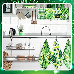 4 Pack St Patrick's Day Towels Set St. Patrick's Day Kitchen Collection Decorative Shamrock Kitchen Towel Set Checkered Green Irish Clovers Pattern for Kitchen Supplies Irish Decor Holiday Home Party