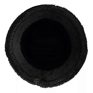 Women Plush Fluffy Bucket Hat Warm Lining Winter Faux Fur Cozy Wide Brim Winter (Black)