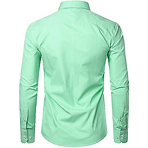 ZEROYAA Men's Long Sleeve Micro Twill Dress Shirt Basic Slim Fit Button Up Business Formal Shirts with Pocket ZYSGCL02 Light Green Large