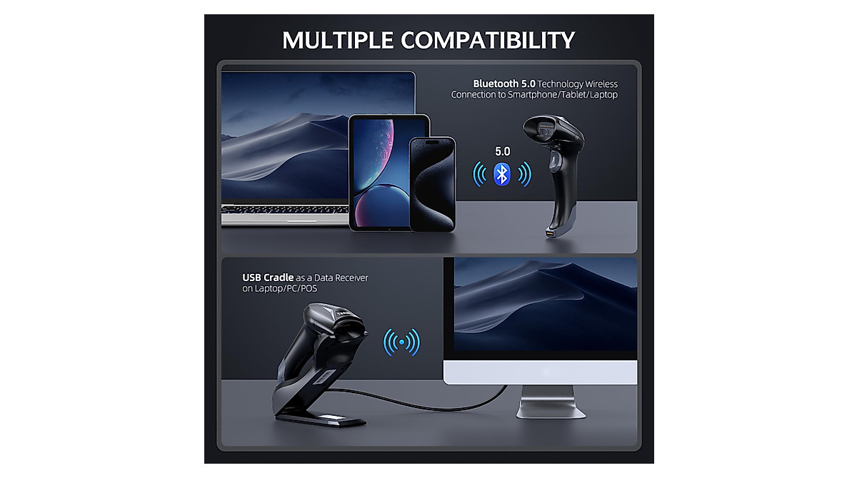 TEEMI Bluetooth 5.0 Barcode Scanner - Long Range Wireless & Fast