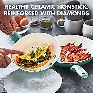 GreenPan Rio Healthy Ceramic Nonstick 8" and 10" Frying Pan Skillet Set, PFAS-Free, Dishwasher Safe, Turquoise
