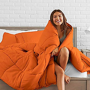 Soft Bed in Bag 1000 Series Egyptian Cotton 5 Piece 500 GSM Warm Comforter Set (Comforter + Flat Sheet + Fitted Sheet 16" Deep + 2 Pillow Cases) Bedding Set Cal. Queen Orange
