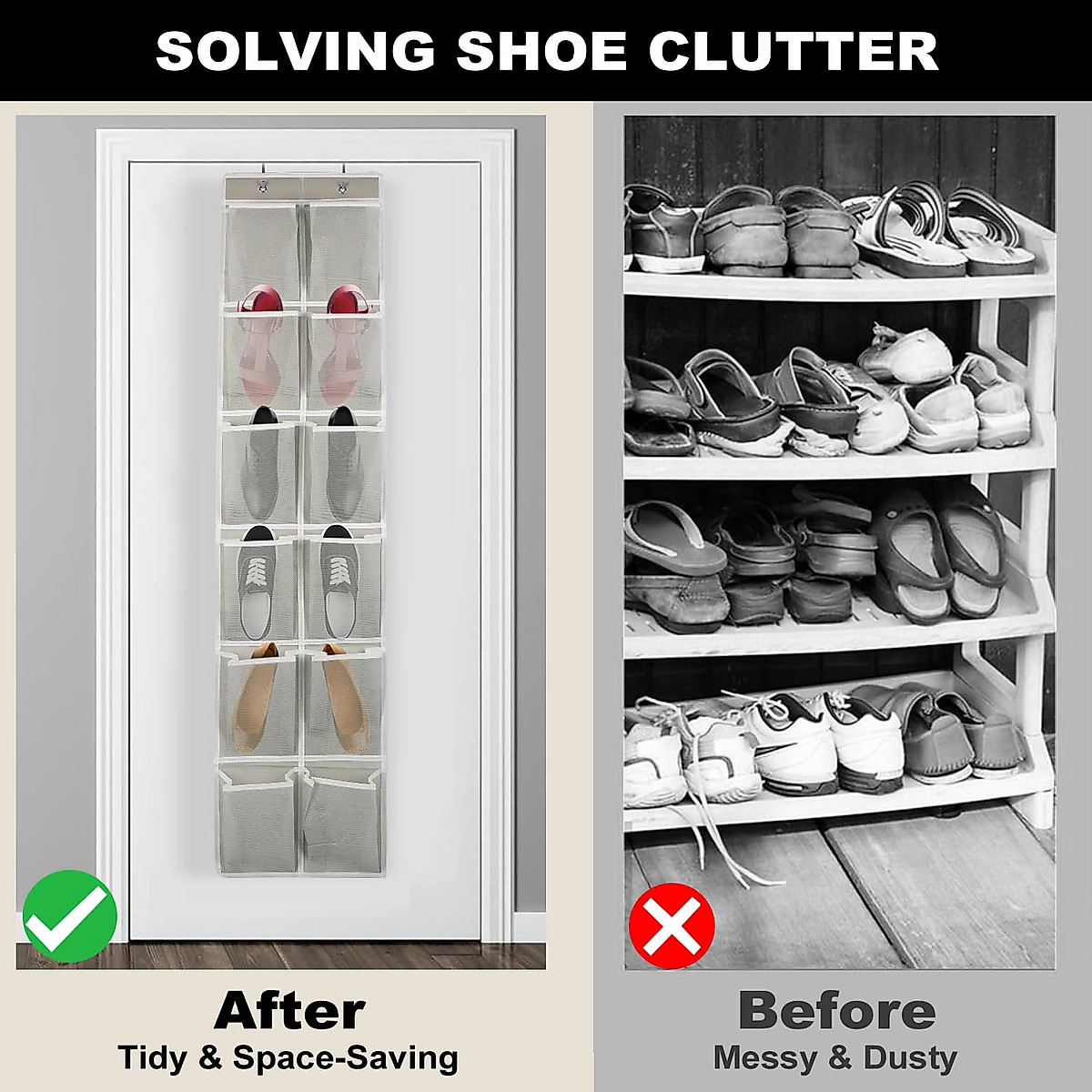 GOMAJI Over the Door 12 Pocket Hanging Shoe Organizer, Gray