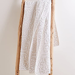 Levtex Home Birch Hill Sherbourne Taupe Stitch Quilted Throw - 50x60in. - Quilted Medallion White with Taupe Stitch - Reversible Pattern - Cotton Front/Microfiber Reverse