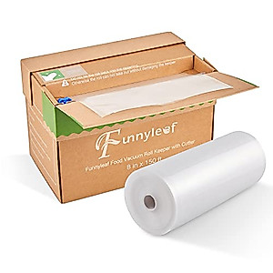 Funnyleaf 8" x 150’ Food Vacuum Seal Roll Bags Keeper with Cutter, Ideal Vacuum Sealer Bags for Food Save, Commercial Grade, BPA Free, Great for Meal prep, Storage and Sous Vide