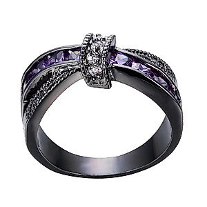 Bamos Jewelry Womens Purple ZC Stone Promise Gift Rings Lab for Engagement Wedding Criss Cross Black Gold Plated Ring for Her Size 9