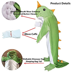 SunBritly Wearable Dinosaur Blanket Hoodie Animal Sleeping Bags for Kids Adult Soft Cozy Dinosaur Gifts(M fit for Height 4'3"-5'3",Cosplay Dinosaur)