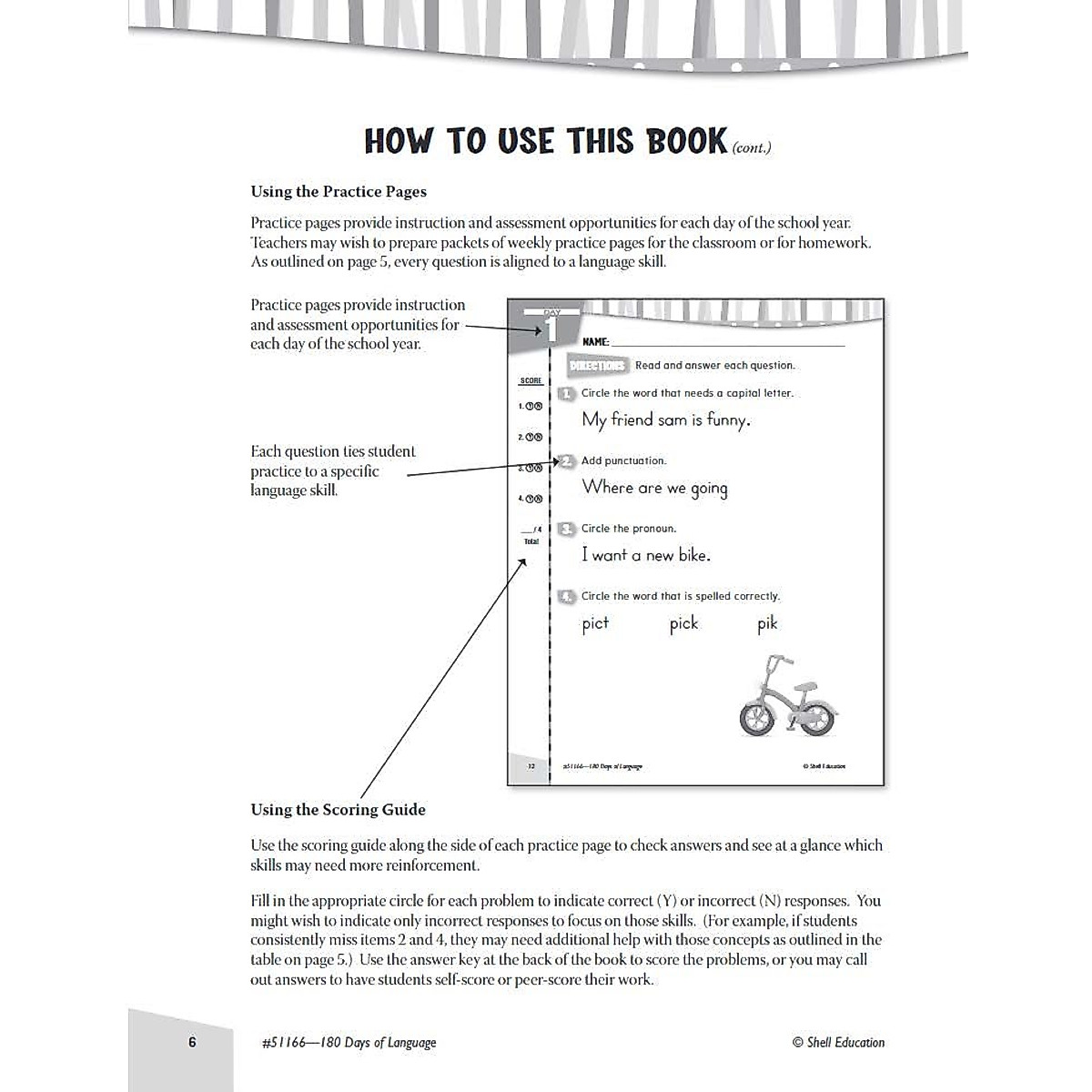 Shell Education 180 Days of Language for First Grade (180 Days of Practice)