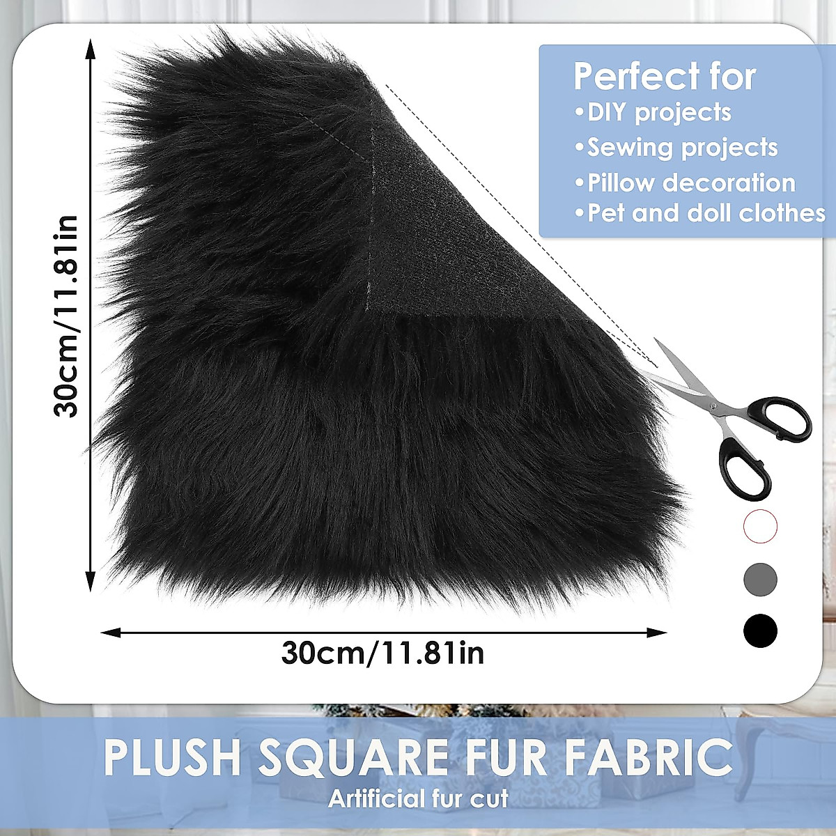 Sibba Fur Faux Locker Fabric Rug Polyester Yard Pre Cut Artificial Craft Costume Double Side Square Crafting Strips Liners Set Plush Precut Fluffy Cloth Photography Cosplay Outdoor(Black,30 cm)