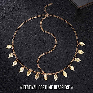 Jovono Boho Hair Chain Gold Leaf Head Chain Headpiece Tassel Greek Costume Hair Accessories for Women and Girls