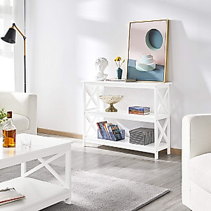 Yaheetech Console Table with 3 Storage Shelves, Entryway Table Sofa Side Table Narrow Long Bookshelf for Hallway Living Room, Accent Furniture, White