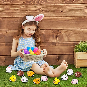 Evoio 12 Pack Easter Eggs Prefilled with Pull Back Cars, Mini Little Vehicles Car Toys for Easter Party Favors, Easter Basket Stuffers, Easter Egg Pinata Fillers, Goodie Bags Fillers, Classroom Prizes