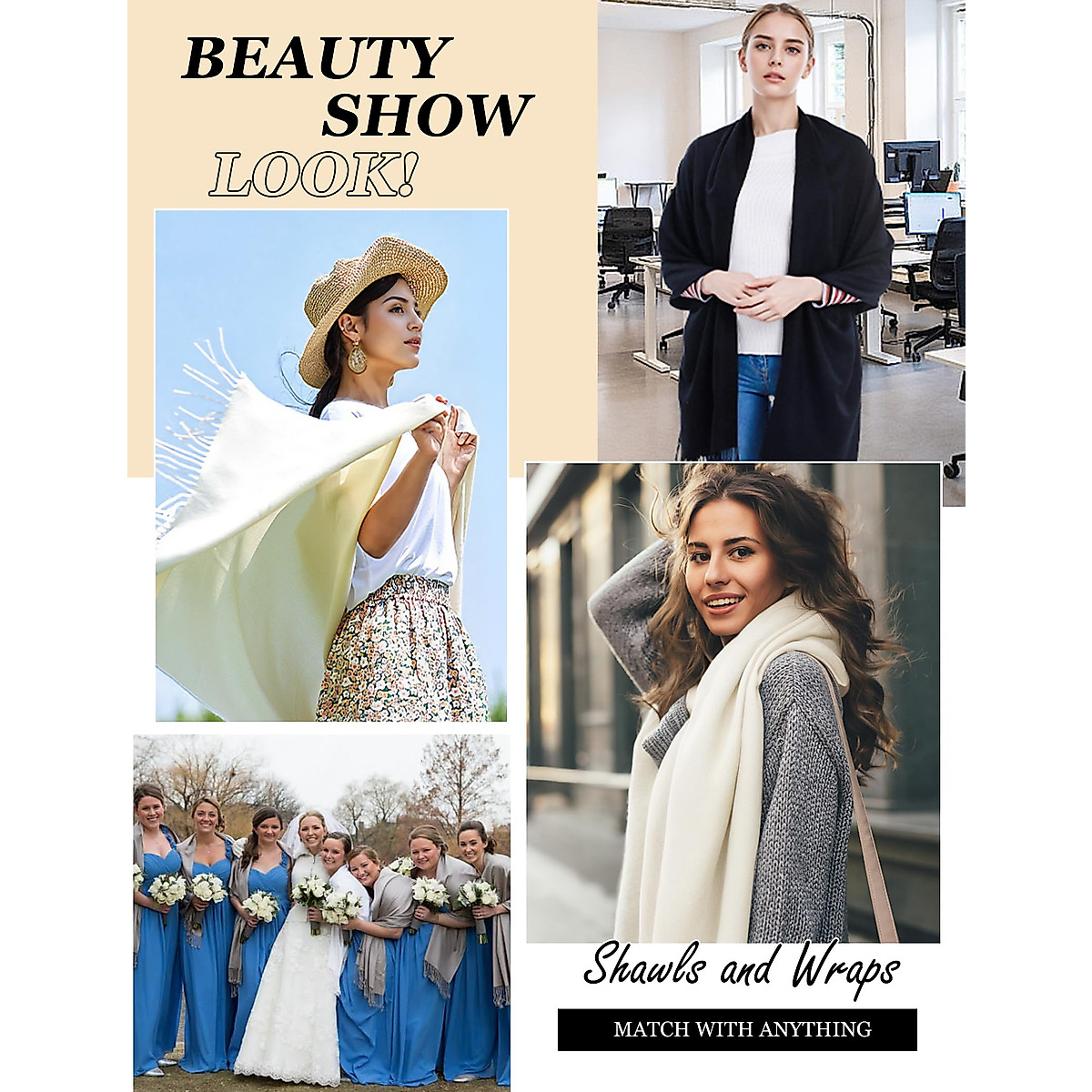 AURUZA Shawls and Wraps for Evening Dresses, Pashmina Shawls Wraps for Wedding Party, Softable Shawl Wraps Scarf for Women, Large Winter Scarves for Gift Travel Office Skiing Causal Life Blue