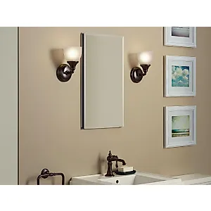 KOHLER CB-CLC1526FS CLC Flat 15" W x 26" H Aluminum Single Medicine Cabinet with Mirrored Door, Beveled Edges, Anodized Aluminim