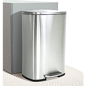 Kitchen Trash Can 13 Gallon with Lid, Foot Pedal, Inner Bucket Step Garbage Can, Fingerprint-Proof Stainless Steel Quiet-Close 50 Liter / Dog Proof